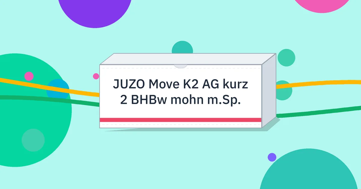 Symbolbild: Packung mit der Aufschrift JUZO Move K2 AG kurz 2 BHBw mohn m.Sp. (PZN 18559995) – Verfügbarkeit und Bezug in Apotheken in Frankfurt am Main