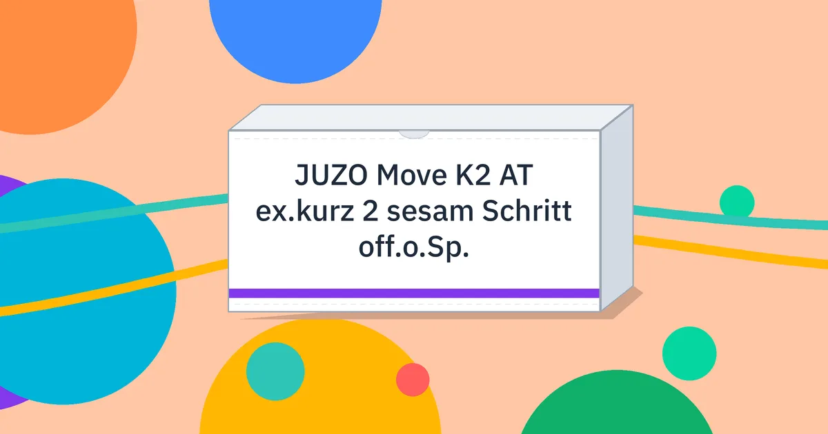 Symbolbild: Packung mit der Aufschrift JUZO Move K2 AT ex.kurz 2 sesam Schritt off.o.Sp. (PZN 20672753) – Verfügbarkeit und Bezug in Apotheken in Frankfurt am Main