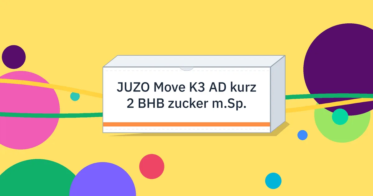 Symbolbild: Packung mit der Aufschrift JUZO Move K3 AD kurz 2 BHB zucker m.Sp. (PZN 18568273) – Verfügbarkeit und Bezug in Apotheken in Frankfurt am Main
