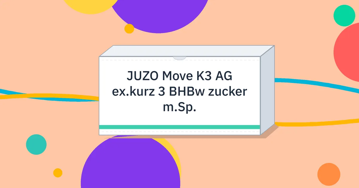 Symbolbild: Packung mit der Aufschrift JUZO Move K3 AG ex.kurz 3 BHBw zucker m.Sp. (PZN 18583686) – Verfügbarkeit und Bezug in Apotheken in Frankfurt am Main