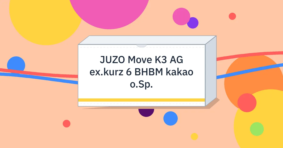 Symbolbild: Packung mit der Aufschrift JUZO Move K3 AG ex.kurz 6 BHBM kakao o.Sp. (PZN 18597984) – Verfügbarkeit und Bezug in Apotheken in Frankfurt am Main