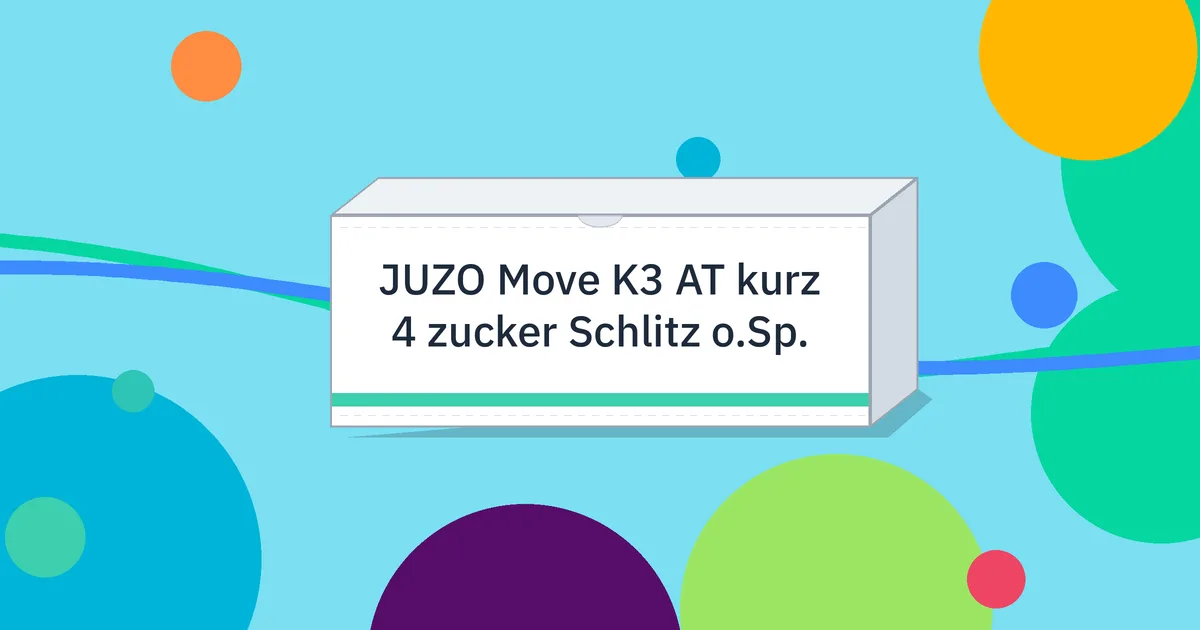 Symbolbild: Packung mit der Aufschrift JUZO Move K3 AT kurz 4 zucker Schlitz o.Sp. (PZN 20685477) – Verfügbarkeit und Bezug in Apotheken in Frankfurt am Main
