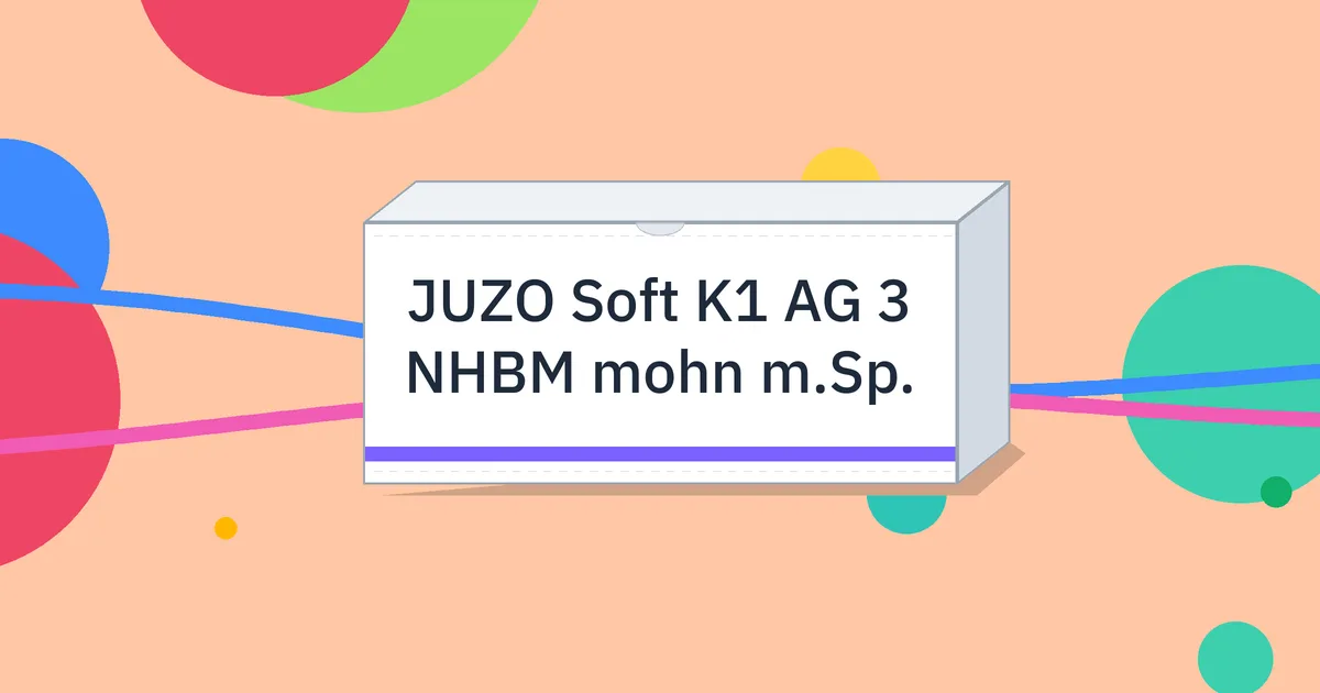 Symbolbild: Packung mit der Aufschrift JUZO Soft K1 AG 3 NHBM mohn m.Sp. (PZN 15015349) – Verfügbarkeit und Bezug in Apotheken in Frankfurt am Main