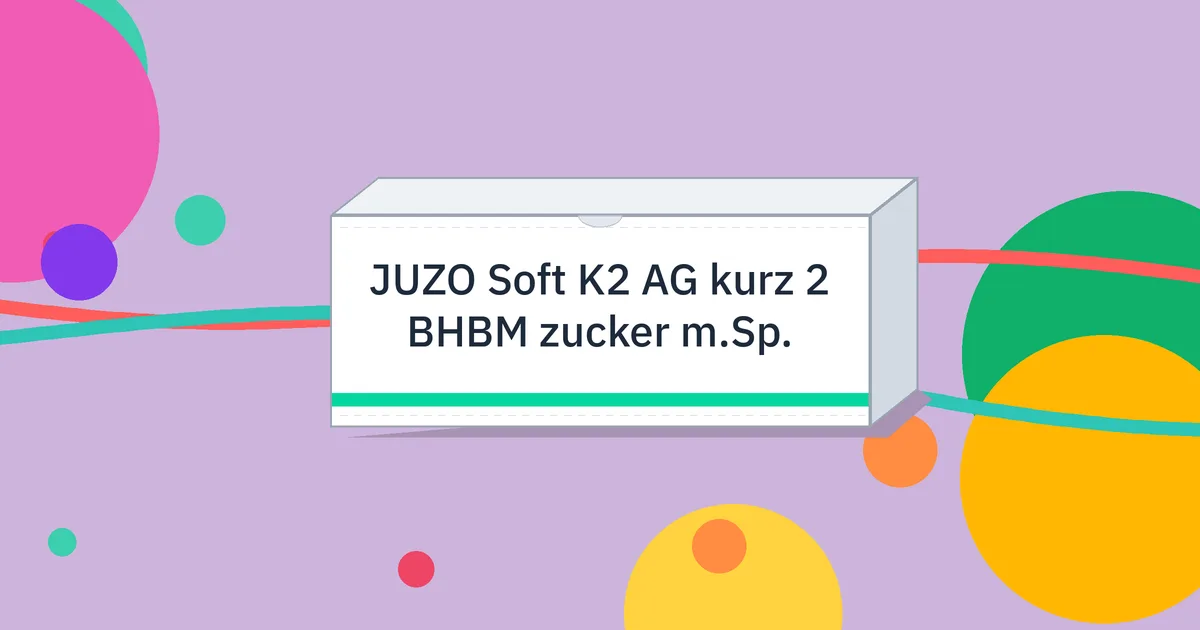 Symbolbild: Packung mit der Aufschrift JUZO Soft K2 AG kurz 2 BHBM zucker m.Sp. (PZN 14859329) – Verfügbarkeit und Bezug in Apotheken in Frankfurt am Main