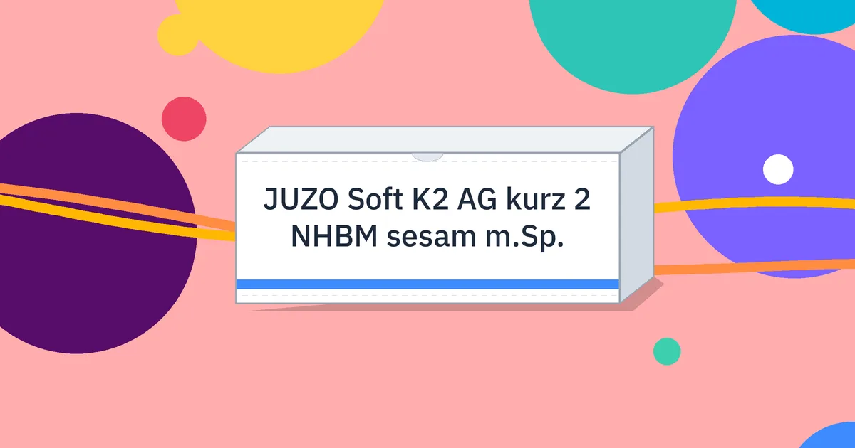 Symbolbild: Packung mit der Aufschrift JUZO Soft K2 AG kurz 2 NHBM sesam m.Sp. (PZN 15020014) – Verfügbarkeit und Bezug in Apotheken in Frankfurt am Main