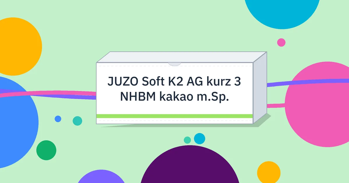 Symbolbild: Packung mit der Aufschrift JUZO Soft K2 AG kurz 3 NHBM kakao m.Sp. (PZN 15020184) – Verfügbarkeit und Bezug in Apotheken in Frankfurt am Main