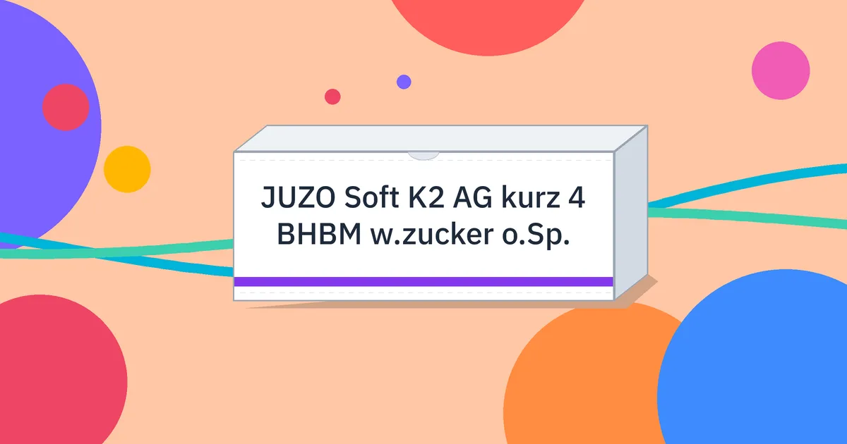 Symbolbild: Packung mit der Aufschrift JUZO Soft K2 AG kurz 4 BHBM w.zucker o.Sp. (PZN 14869233) – Verfügbarkeit und Bezug in Apotheken in Frankfurt am Main