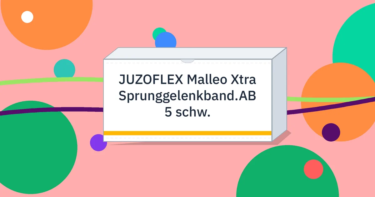 Symbolbild: Packung mit der Aufschrift JUZOFLEX Malleo Xtra Sprunggelenkband.AB 5 schw. (PZN 16635841) – Verfügbarkeit und Bezug in Apotheken in Frankfurt am Main