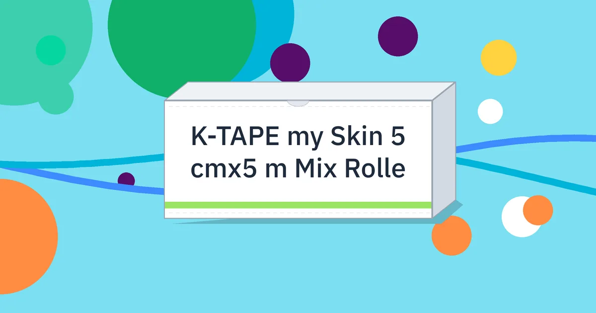 Symbolbild: Packung mit der Aufschrift K-TAPE my Skin 5 cmx5 m Mix Rolle (PZN 17455383) – Verfügbarkeit und Bezug in Apotheken in Frankfurt am Main