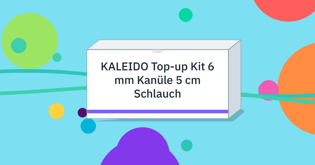 Symbolbild: Packung mit der Aufschrift KALEIDO Top-up Kit 6 mm Kanüle 5 cm Schlauch (PZN 20916333) – Verfügbarkeit und Bezug in Apotheken in Frankfurt am Main