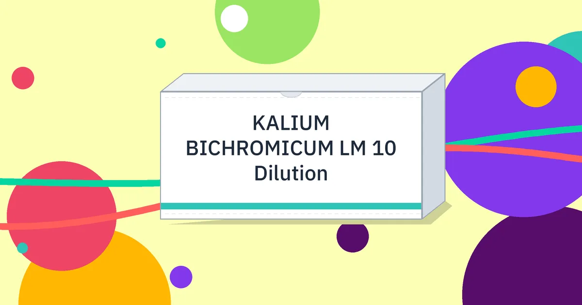 Symbolbild: Packung mit der Aufschrift KALIUM BICHROMICUM LM 10 Dilution (PZN 12917436) – Verfügbarkeit und Bezug in Apotheken in Frankfurt am Main