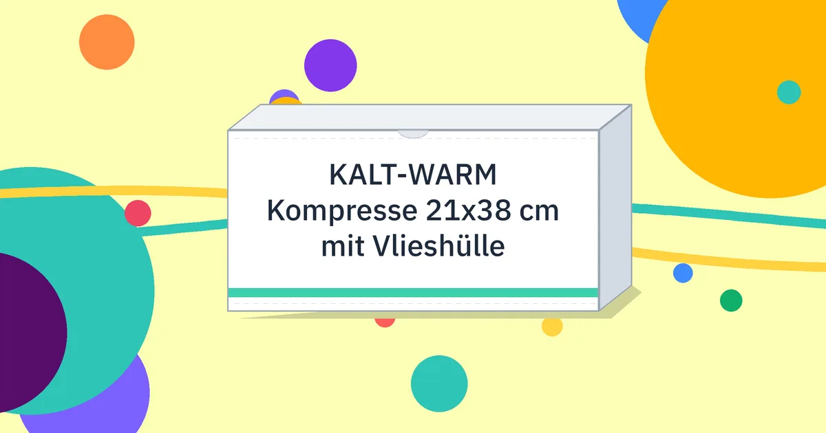 Symbolbild: Packung mit der Aufschrift KALT-WARM Kompresse 21x38 cm mit Vlieshülle (PZN 01988404) – Verfügbarkeit und Bezug in Apotheken in Frankfurt am Main