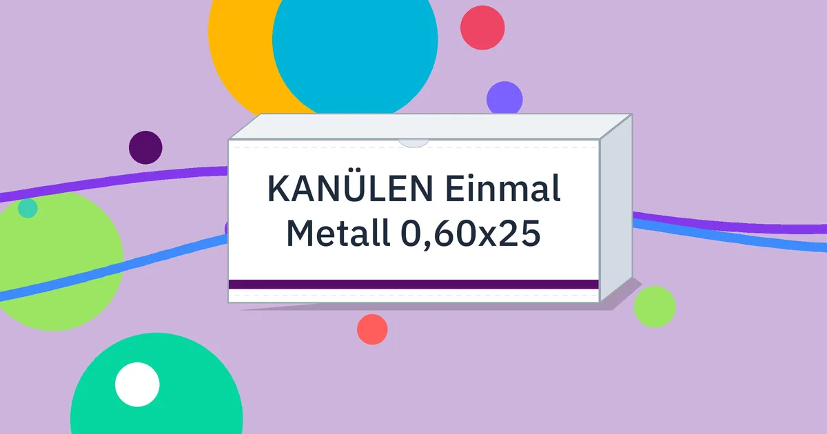 Symbolbild: Packung mit der Aufschrift KANÜLEN Einmal Metall 0,60x25 (PZN 01965171) – Verfügbarkeit und Bezug in Apotheken in Frankfurt am Main