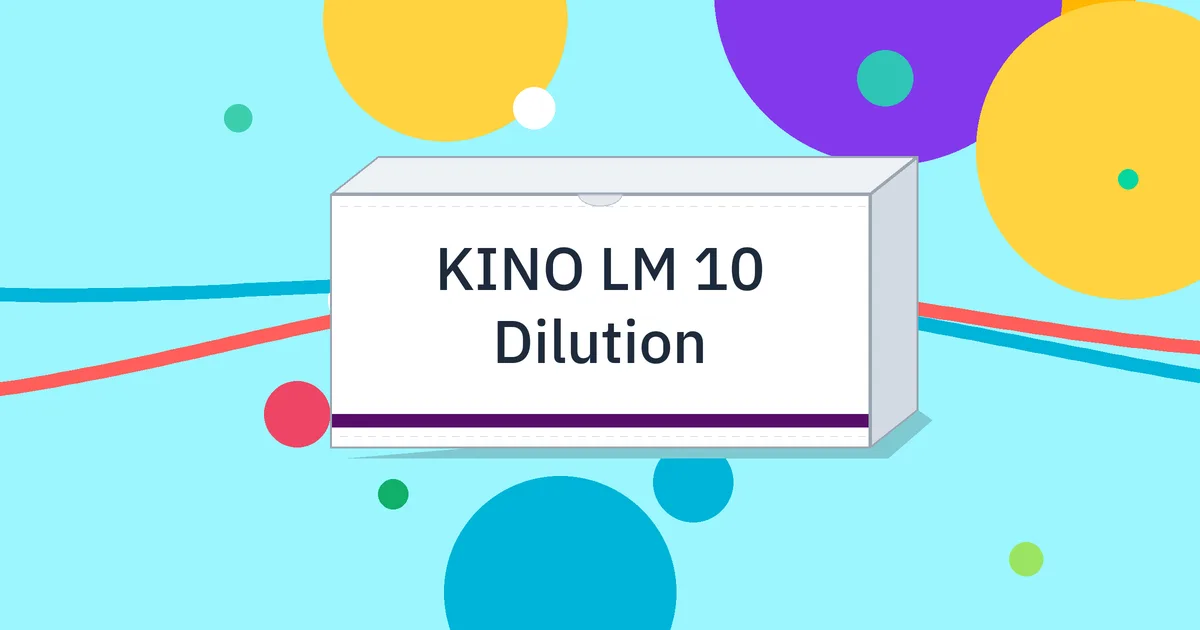 Symbolbild: Packung mit der Aufschrift KINO LM 10 Dilution (PZN 13518477) – Verfügbarkeit und Bezug in Apotheken in Frankfurt am Main