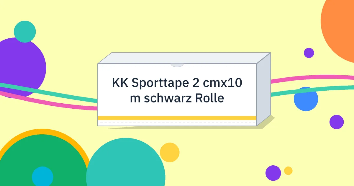Symbolbild: Packung mit der Aufschrift KK Sporttape 2 cmx10 m schwarz Rolle (PZN 14242600) – Verfügbarkeit und Bezug in Apotheken in Frankfurt am Main