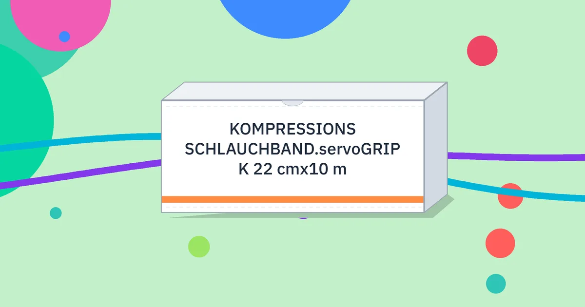 Symbolbild: Packung mit der Aufschrift KOMPRESSIONS SCHLAUCHBAND.servoGRIP K 22 cmx10 m (PZN 17897106) – Verfügbarkeit und Bezug in Apotheken in Frankfurt am Main