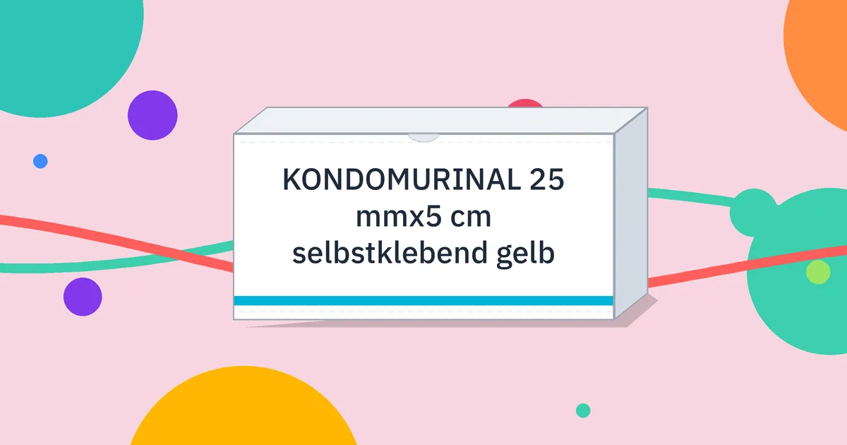 Symbolbild: Packung mit der Aufschrift KONDOMURINAL 25 mmx5 cm selbstklebend gelb (PZN 09251732) – Verfügbarkeit und Bezug in Apotheken in Frankfurt am Main