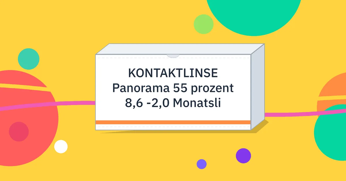 Symbolbild: Packung mit der Aufschrift KONTAKTLINSE Panorama 55 prozent 8,6 -2,0 Monatsli (PZN 00817675) – Verfügbarkeit und Bezug in Apotheken in Frankfurt am Main