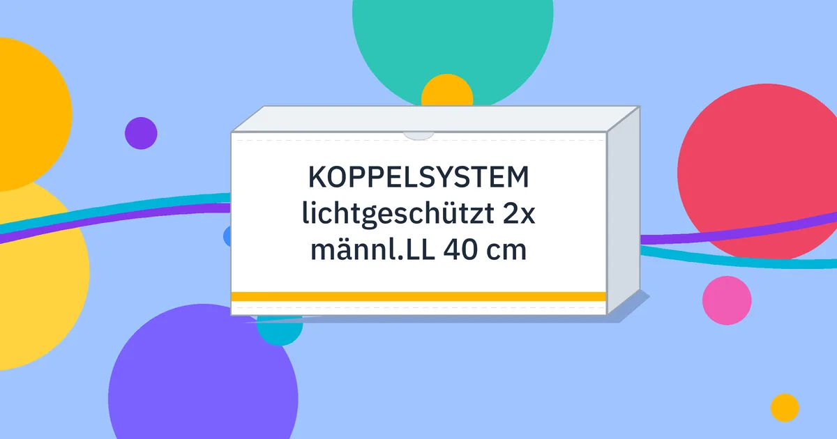 Symbolbild: Packung mit der Aufschrift KOPPELSYSTEM lichtgeschützt 2x männl.LL 40 cm (PZN 13335245) – Verfügbarkeit und Bezug in Apotheken in Frankfurt am Main