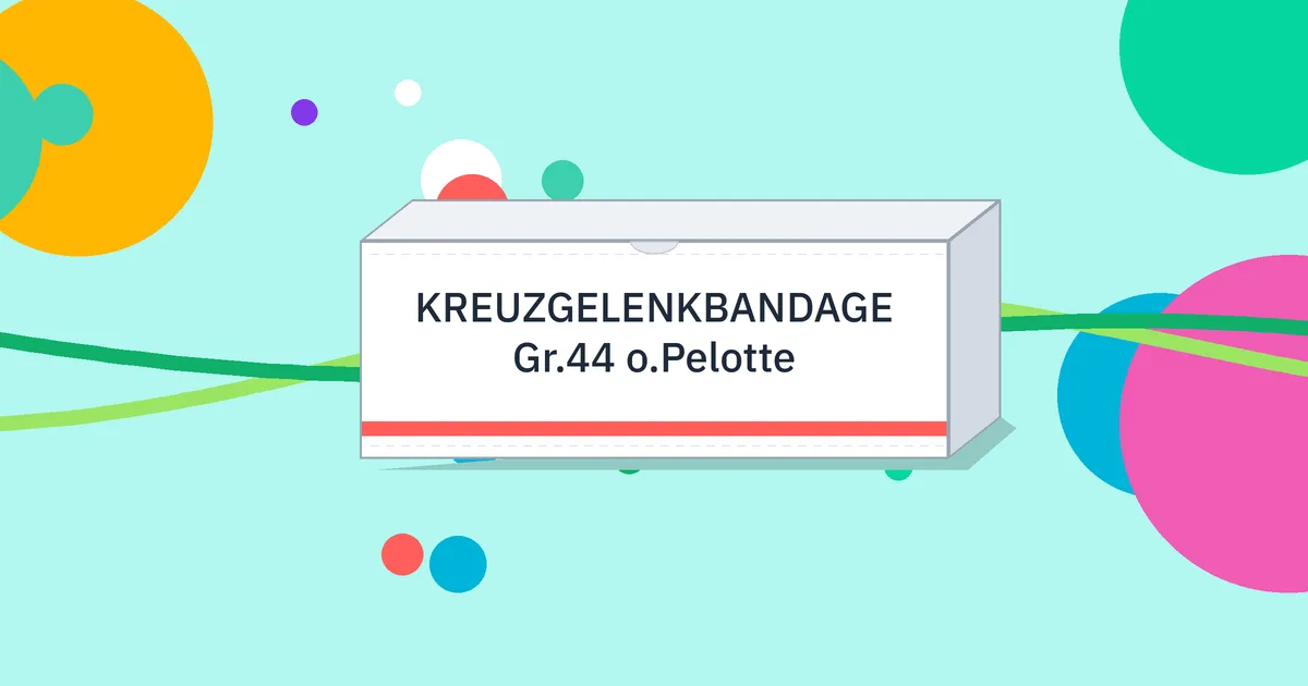 Symbolbild: Packung mit der Aufschrift KREUZGELENKBANDAGE Gr.44 o.Pelotte (PZN 01731438) – Verfügbarkeit und Bezug in Apotheken in Frankfurt am Main