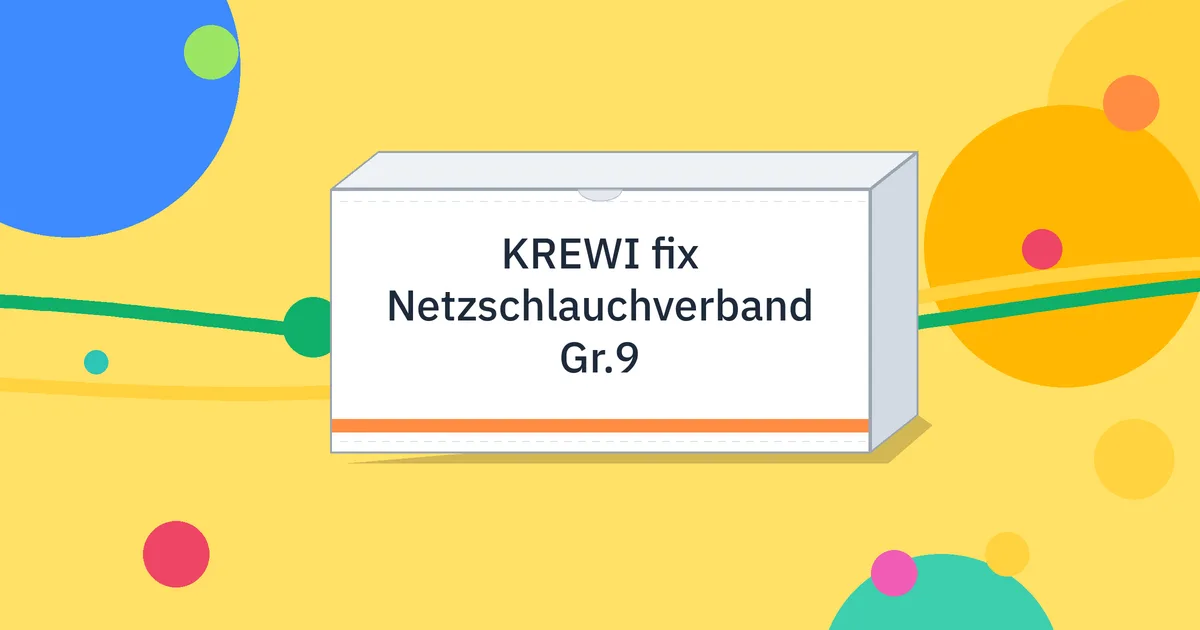 Symbolbild: Packung mit der Aufschrift KREWI fix Netzschlauchverband Gr.9 (PZN 03764413) – Verfügbarkeit und Bezug in Apotheken in Frankfurt am Main