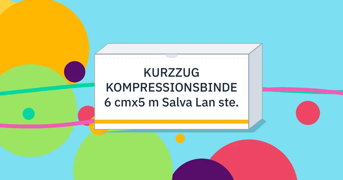 Symbolbild: Packung mit der Aufschrift KURZZUG KOMPRESSIONSBINDE 6 cmx5 m Salva Lan ste. (PZN 17152398) – Verfügbarkeit und Bezug in Apotheken in Frankfurt am Main