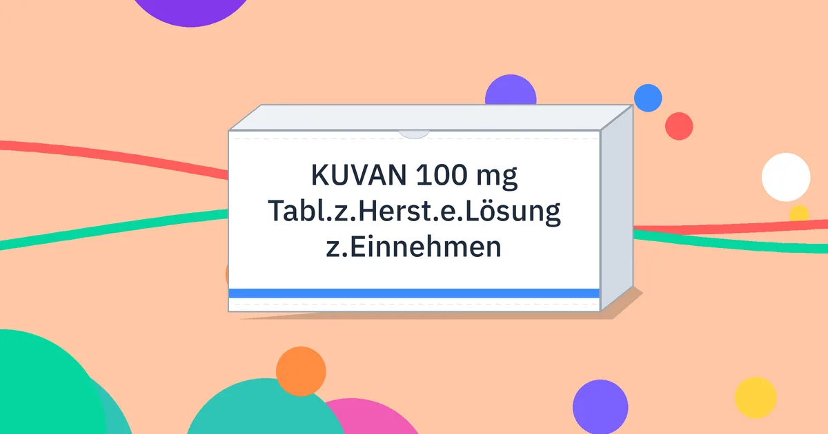Symbolbild: Packung mit der Aufschrift KUVAN 100 mg Tabl.z.Herst.e.Lösung z.Einnehmen (PZN 19140301) – Verfügbarkeit und Bezug in Apotheken in Frankfurt am Main
