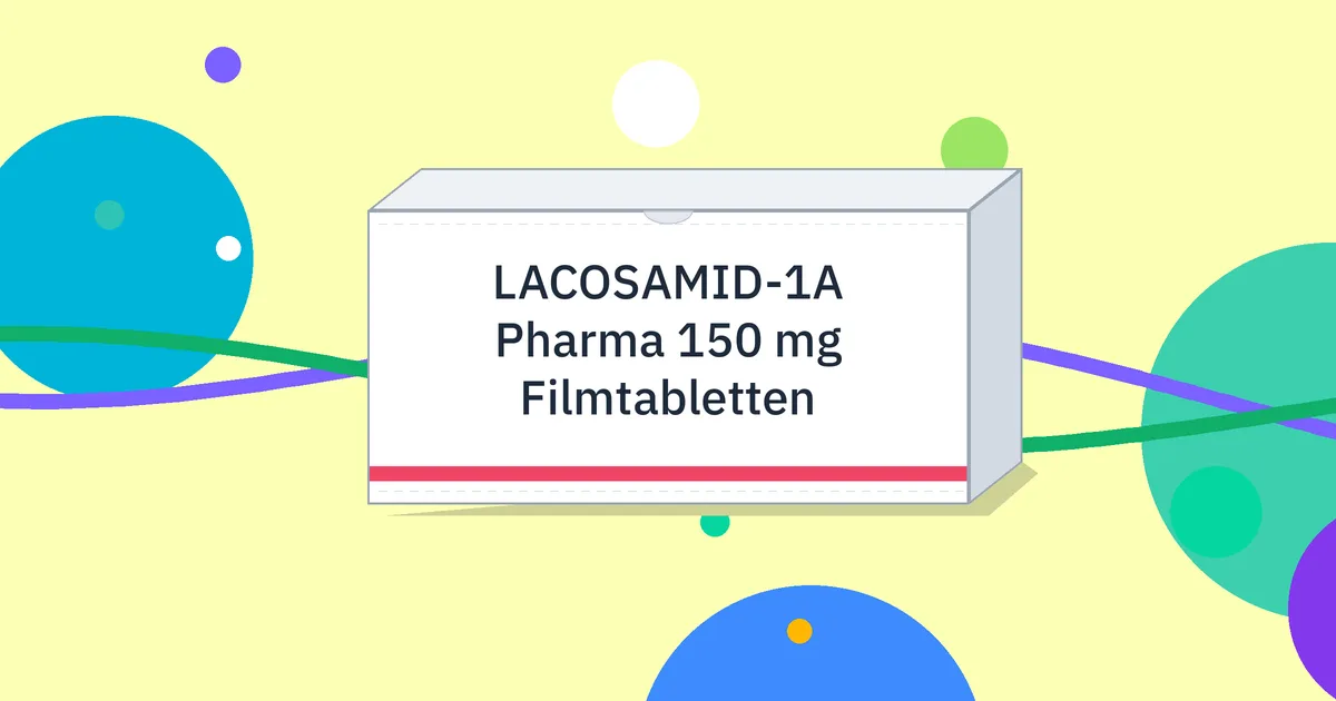 Symbolbild: Packung mit der Aufschrift LACOSAMID-1A Pharma 150 mg Filmtabletten (PZN 15235720) – Verfügbarkeit und Bezug in Apotheken in Frankfurt am Main