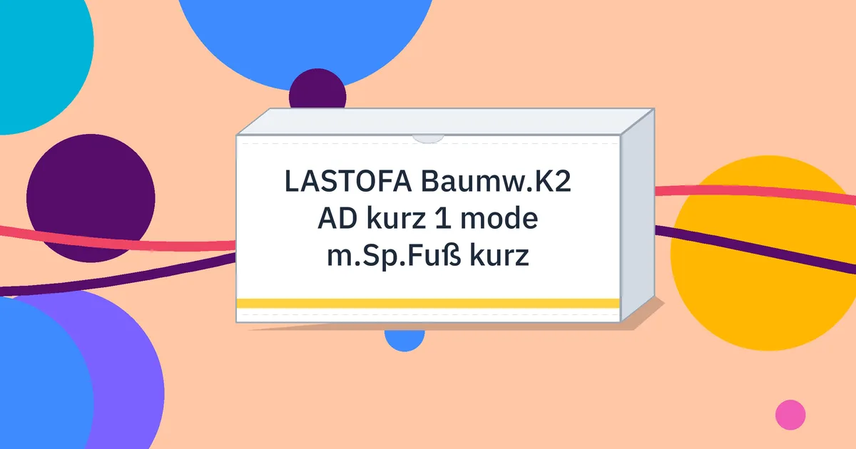 Symbolbild: Packung mit der Aufschrift LASTOFA Baumw.K2 AD kurz 1 mode m.Sp.Fuß kurz (PZN 01945240) – Verfügbarkeit und Bezug in Apotheken in Frankfurt am Main