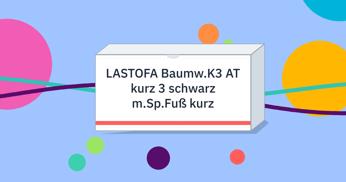 Symbolbild: Packung mit der Aufschrift LASTOFA Baumw.K3 AT kurz 3 schwarz m.Sp.Fuß kurz (PZN 01958797) – Verfügbarkeit und Bezug in Apotheken in Frankfurt am Main