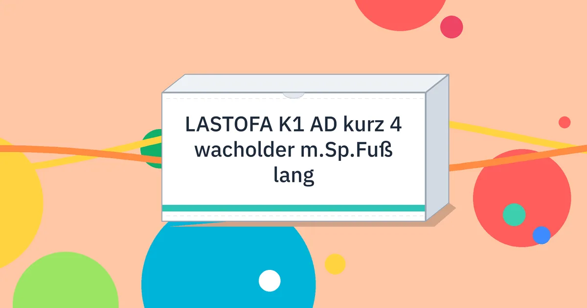 Symbolbild: Packung mit der Aufschrift LASTOFA K1 AD kurz 4 wacholder m.Sp.Fuß lang (PZN 13787450) – Verfügbarkeit und Bezug in Apotheken in Frankfurt am Main