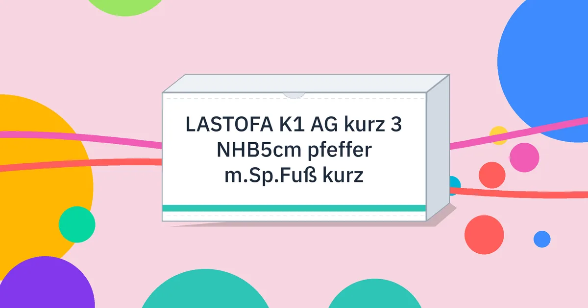 Symbolbild: Packung mit der Aufschrift LASTOFA K1 AG kurz 3 NHB5cm pfeffer m.Sp.Fuß kurz (PZN 13791552) – Verfügbarkeit und Bezug in Apotheken in Frankfurt am Main