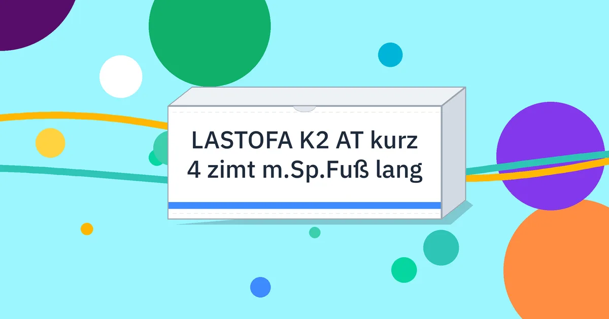 Symbolbild: Packung mit der Aufschrift LASTOFA K2 AT kurz 4 zimt m.Sp.Fuß lang (PZN 13809341) – Verfügbarkeit und Bezug in Apotheken in Frankfurt am Main