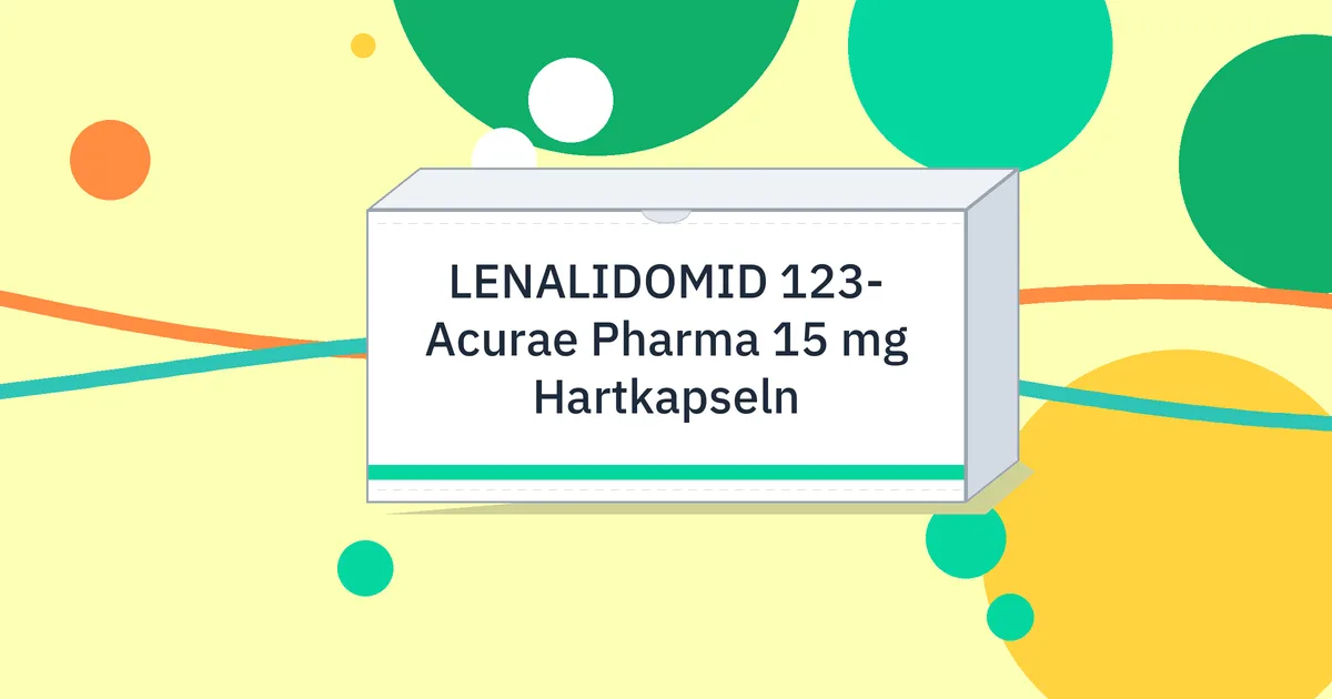 Symbolbild: Packung mit der Aufschrift LENALIDOMID 123-Acurae Pharma 15 mg Hartkapseln (PZN 17612552) – Verfügbarkeit und Bezug in Apotheken in Frankfurt am Main
