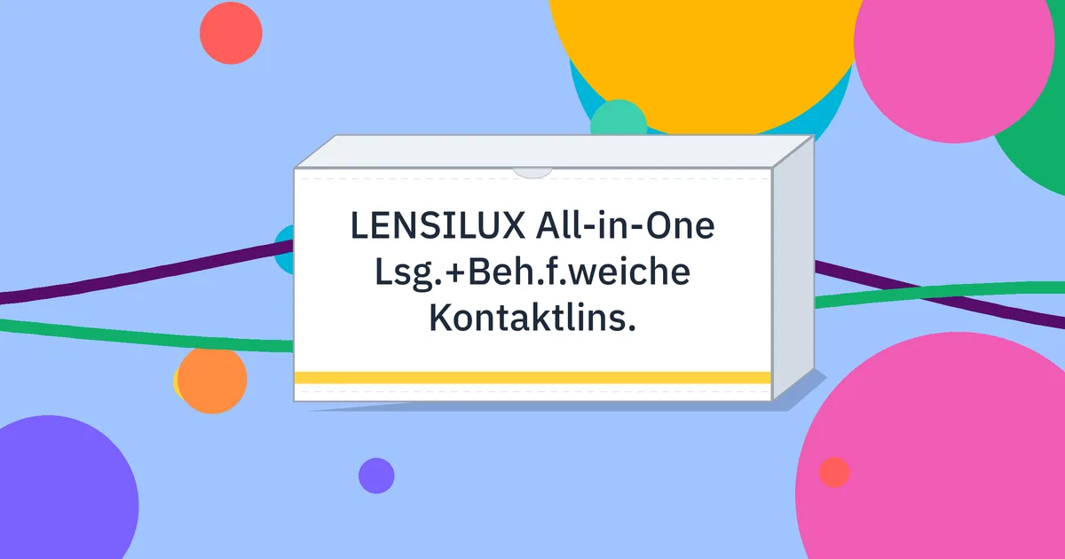 Symbolbild: Packung mit der Aufschrift LENSILUX All-in-One Lsg.+Beh.f.weiche Kontaktlins. (PZN 05977001) – Verfügbarkeit und Bezug in Apotheken in Frankfurt am Main