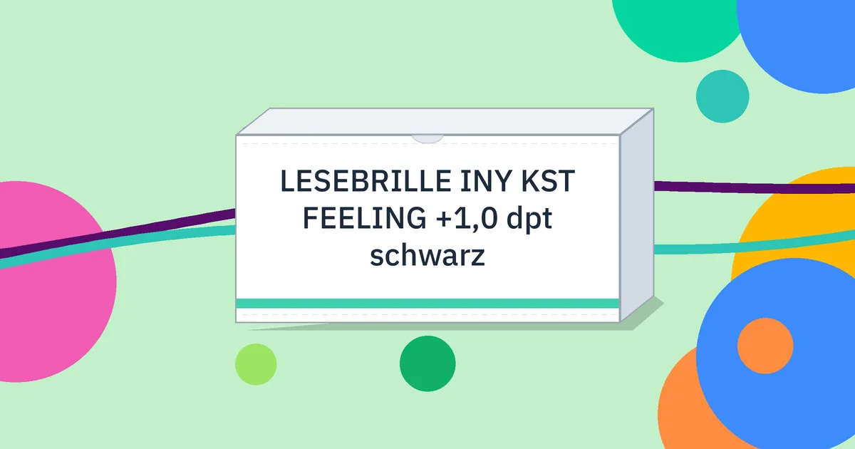 Symbolbild: Packung mit der Aufschrift LESEBRILLE INY KST FEELING +1,0 dpt schwarz (PZN 19928696) – Verfügbarkeit und Bezug in Apotheken in Frankfurt am Main