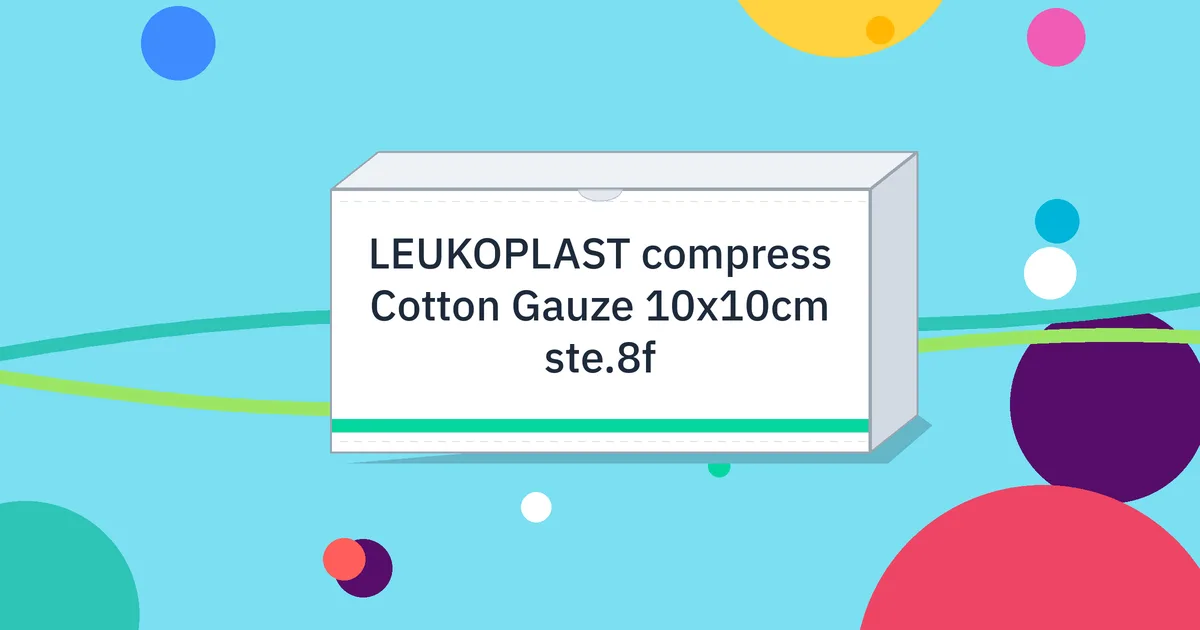 Symbolbild: Packung mit der Aufschrift LEUKOPLAST compress Cotton Gauze 10x10cm ste.8f (PZN 19064132) – Verfügbarkeit und Bezug in Apotheken in Frankfurt am Main