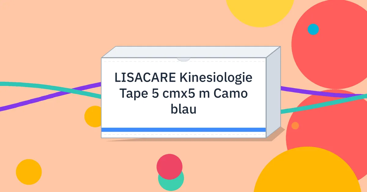 Symbolbild: Packung mit der Aufschrift LISACARE Kinesiologie Tape 5 cmx5 m Camo blau (PZN 18325033) – Verfügbarkeit und Bezug in Apotheken in Frankfurt am Main