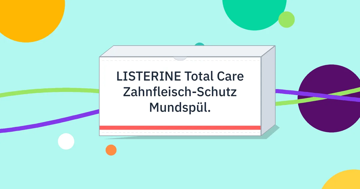 Symbolbild: Packung mit der Aufschrift LISTERINE Total Care Zahnfleisch-Schutz Mundspül. (PZN 18754337) – Verfügbarkeit und Bezug in Apotheken in Frankfurt am Main