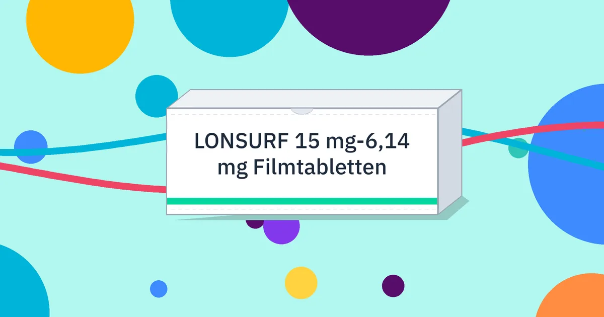 Symbolbild: Packung mit der Aufschrift LONSURF 15 mg-6,14 mg Filmtabletten (PZN 19281875) – Verfügbarkeit und Bezug in Apotheken in Frankfurt am Main