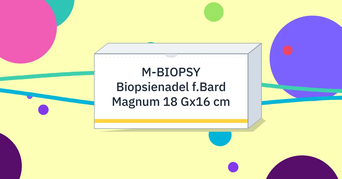 Symbolbild: Packung mit der Aufschrift M-BIOPSY Biopsienadel f.Bard Magnum 18 Gx16 cm (PZN 11285661) – Verfügbarkeit und Bezug in Apotheken in Frankfurt am Main