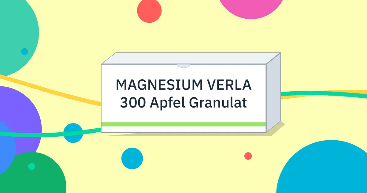 Symbolbild: Packung mit der Aufschrift MAGNESIUM VERLA 300 Apfel Granulat (PZN 10405100) – Verfügbarkeit und Bezug in Apotheken in Frankfurt am Main