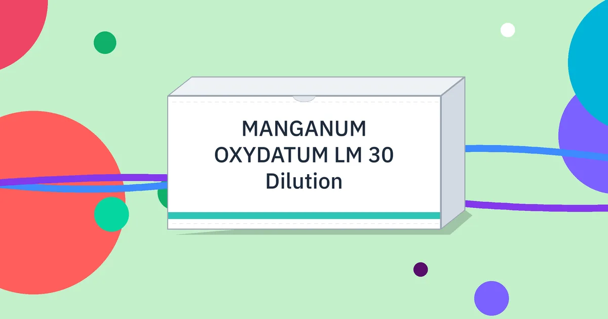 Symbolbild: Packung mit der Aufschrift MANGANUM OXYDATUM LM 30 Dilution (PZN 12944858) – Verfügbarkeit und Bezug in Apotheken in Frankfurt am Main