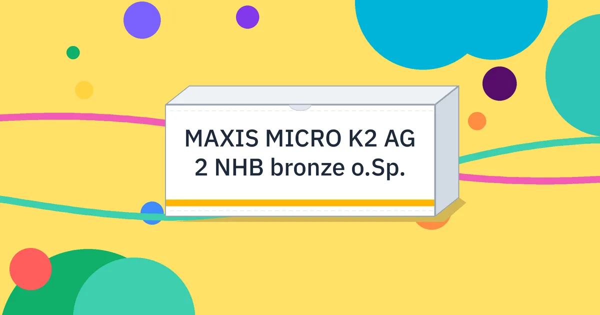 Symbolbild: Packung mit der Aufschrift MAXIS MICRO K2 AG 2 NHB bronze o.Sp. (PZN 17674151) – Verfügbarkeit und Bezug in Apotheken in Frankfurt am Main