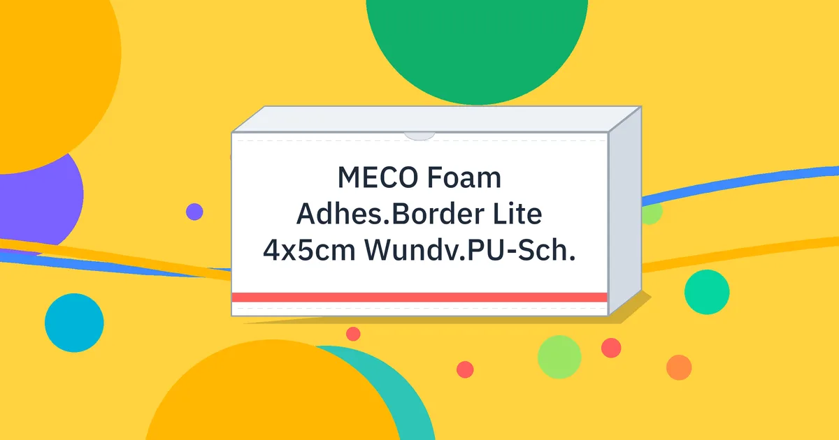 Symbolbild: Packung mit der Aufschrift MECO Foam Adhes.Border Lite 4x5cm Wundv.PU-Sch. (PZN 18350864) – Verfügbarkeit und Bezug in Apotheken in Frankfurt am Main