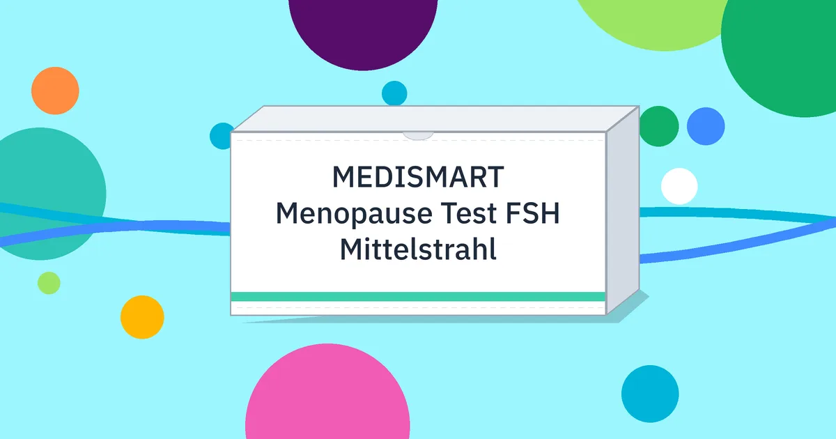 Symbolbild: Packung mit der Aufschrift MEDISMART Menopause Test FSH Mittelstrahl (PZN 06590244) – Verfügbarkeit und Bezug in Apotheken in Frankfurt am Main