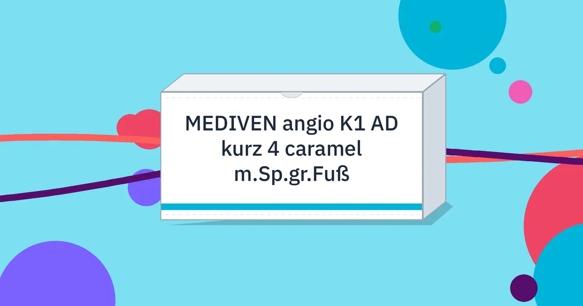 Symbolbild: Packung mit der Aufschrift MEDIVEN angio K1 AD kurz 4 caramel m.Sp.gr.Fuß (PZN 17210374) – Verfügbarkeit und Bezug in Apotheken in Frankfurt am Main