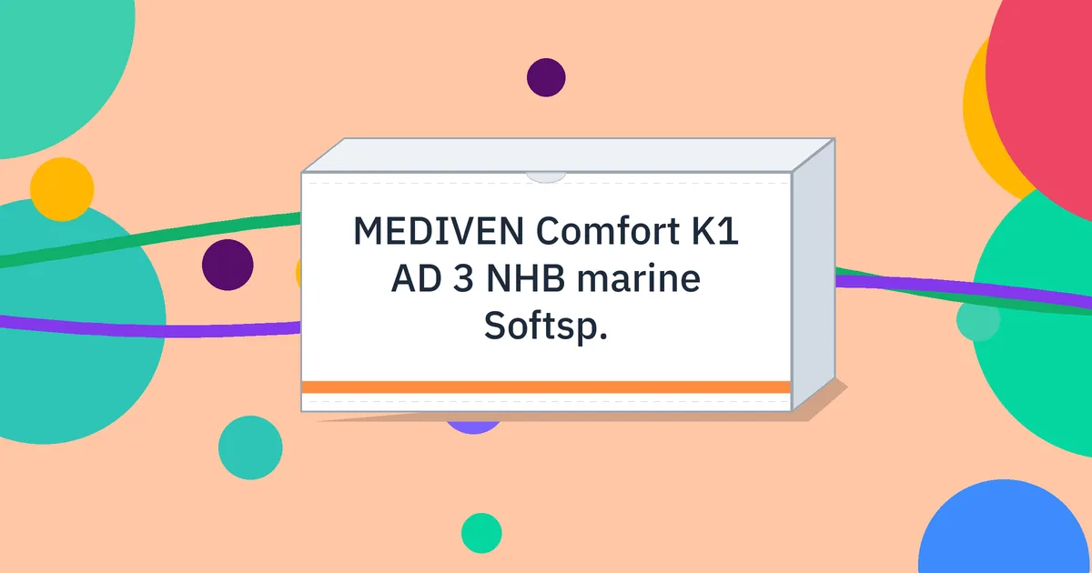 Symbolbild: Packung mit der Aufschrift MEDIVEN Comfort K1 AD 3 NHB marine Softsp. (PZN 14561050) – Verfügbarkeit und Bezug in Apotheken in Frankfurt am Main