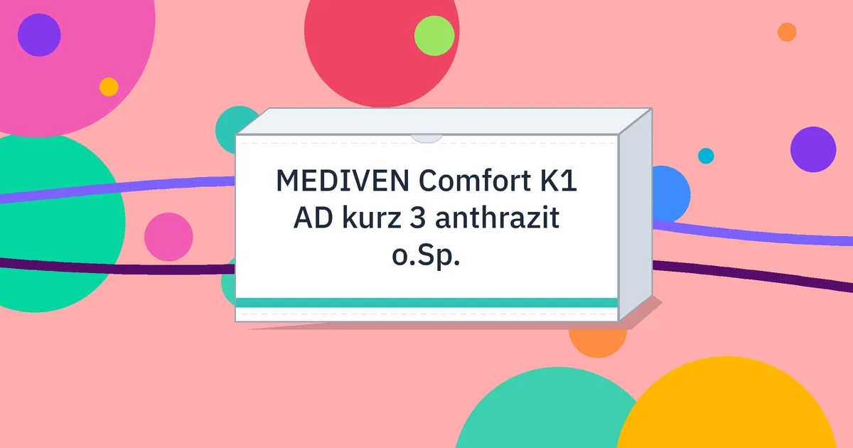 Symbolbild: Packung mit der Aufschrift MEDIVEN Comfort K1 AD kurz 3 anthrazit o.Sp. (PZN 14562411) – Verfügbarkeit und Bezug in Apotheken in Frankfurt am Main