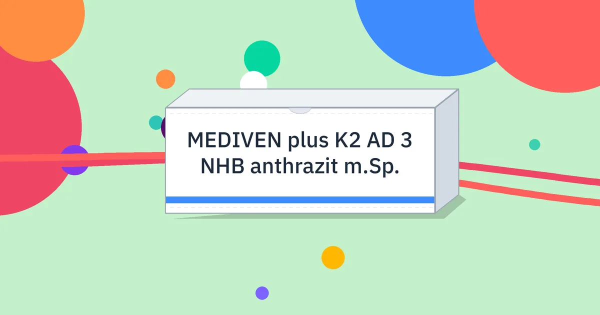 Symbolbild: Packung mit der Aufschrift MEDIVEN plus K2 AD 3 NHB anthrazit m.Sp. (PZN 15936138) – Verfügbarkeit und Bezug in Apotheken in Frankfurt am Main